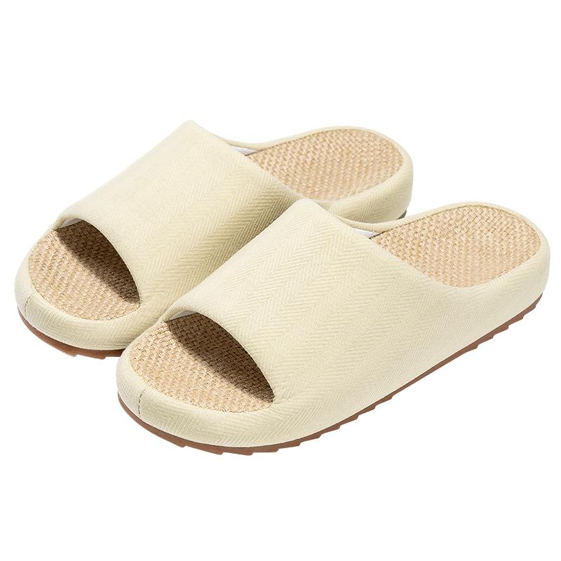 スリッパ レディース 男性用 亜麻 黄麻 牛筋底 防滑 静音 通気性 吸汗 春夏 秋冬