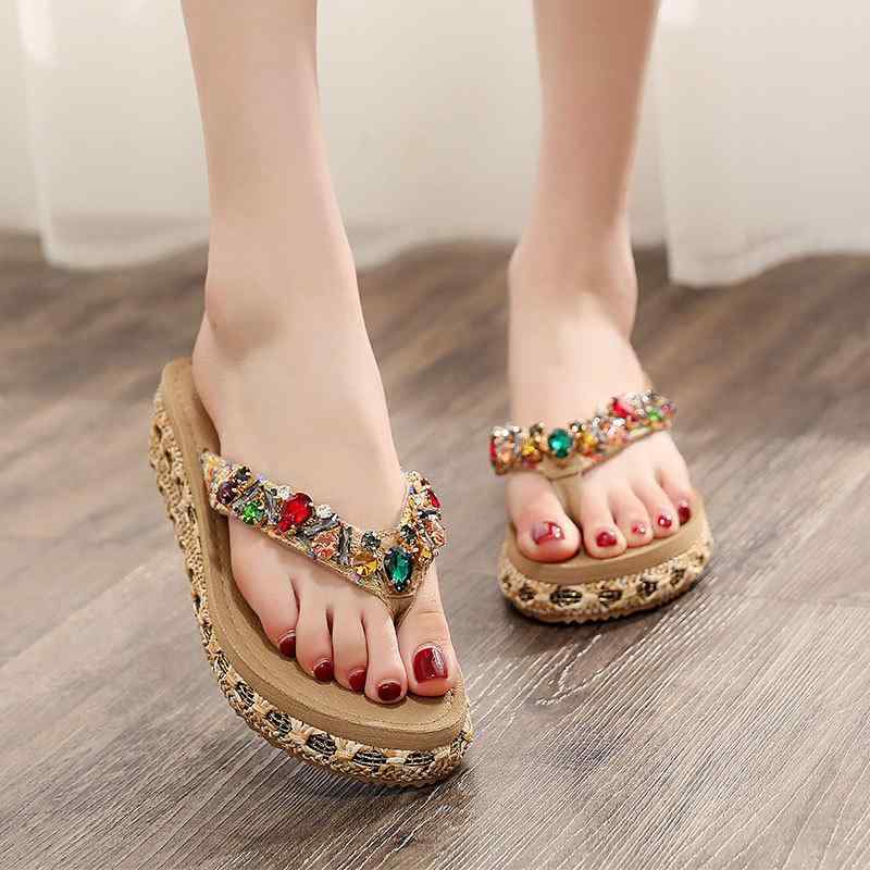 サンダル レディース 滑り止め 中ヒール ラインストーン ビーチサンダル 女性用 きれいめ かわいい おしゃれ 普段使い リゾート