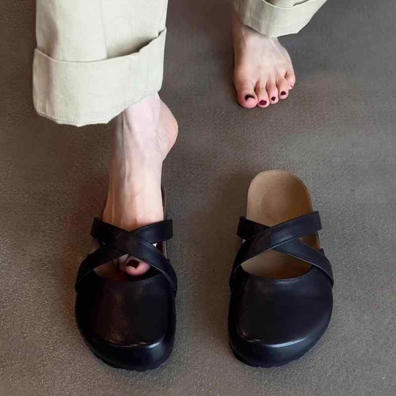 サンダル レディース 羊革 厚底 クロスベルト スリッパ レザー 春夏 カジュアル 普段使い 外履き ワンマイル 快適 歩きやすい