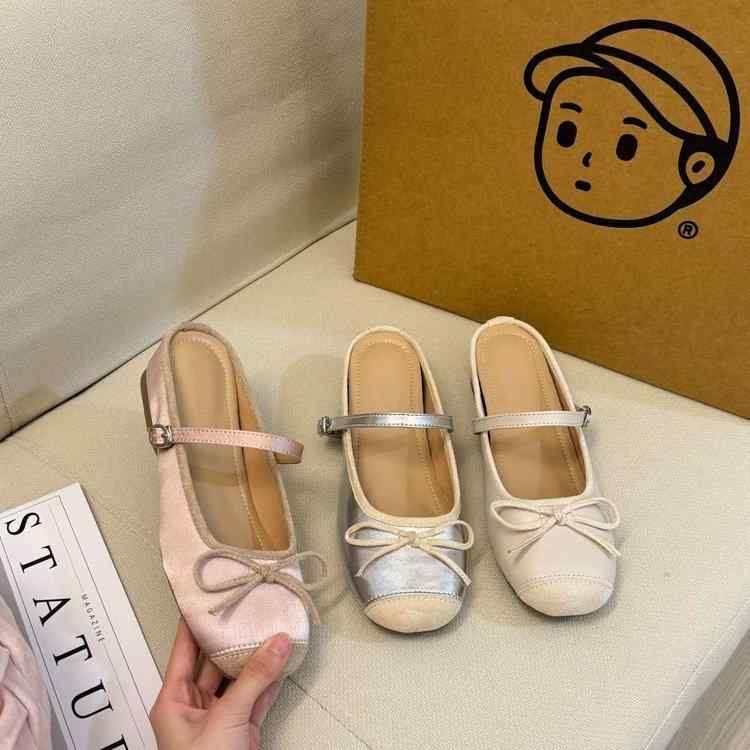 サンダル レディース フラット バレエシューズ風 5cmヒール リボン かわいい 歩きやすい 痛くなりにくい ミュール スリッパ つっかけ 外履き 普段使い 旅行