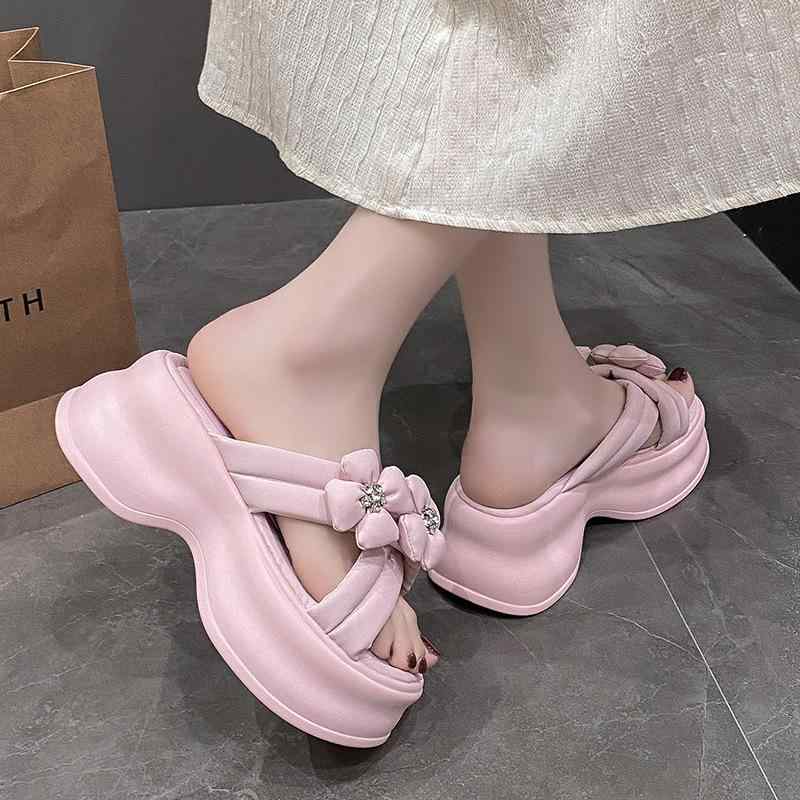 サンダル レディース 女性用 法式 かわいい サマー 厚底 ラウンドトゥ 花柄 スリッパ 普段使い