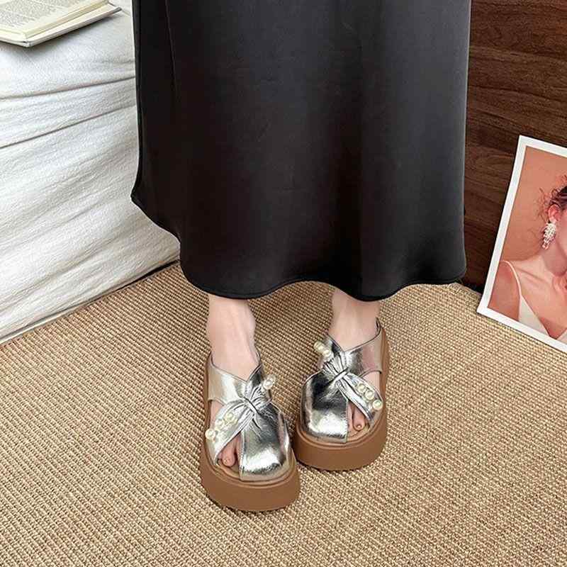 サンダル レディース 厚底 パール デザイン インヒール スリッパ 履きやすい 歩きやすい 普段使い かわいい おしゃれ