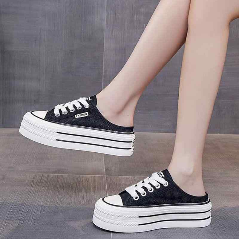 サンダル レディース 厚底 レース キャンバス スリッパ 外履き 2025 春夏 一足脱ぎ フラット ローヒール 歩きやすい 履きやすい 婦人靴 デイリー 普段使い かわいい 旅行