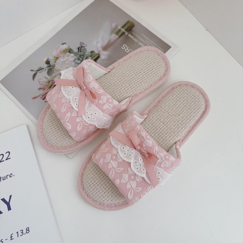 サンダル レディース 蝶結び 亜麻 リネン 春夏 スリッパ 室内 履き ルームシューズ 滑り止め 通気性 かわいい オープントゥ・対象年齢: 大人・カラー: ピンク花柄リボン, 白花柄リボン・サイズ: 36-37, 38-39, 40-41...