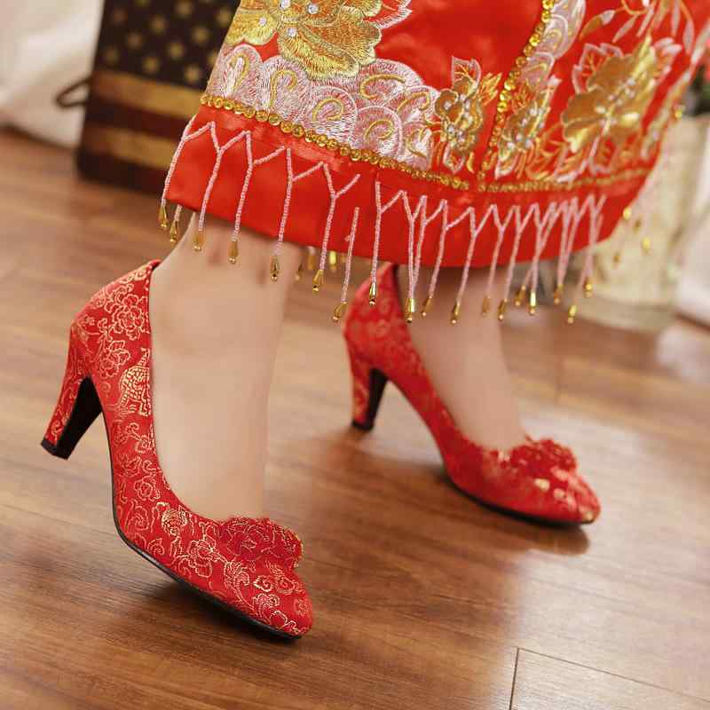 ウェディングシューズ レディース 花嫁 ブライダルシューズ ローヒール パンプス ラウンドトゥ 結婚式 パーティー おしゃれ かわいい レッド系