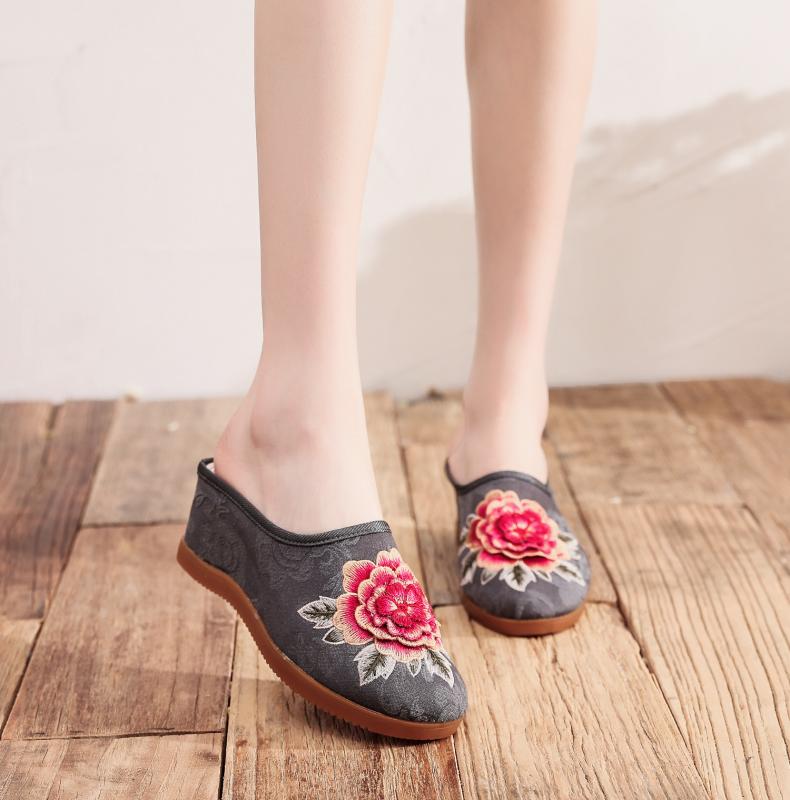 靴 レディース 刺繡 提花 コットン インヒール レトロ 古風 かわいい 普段使い