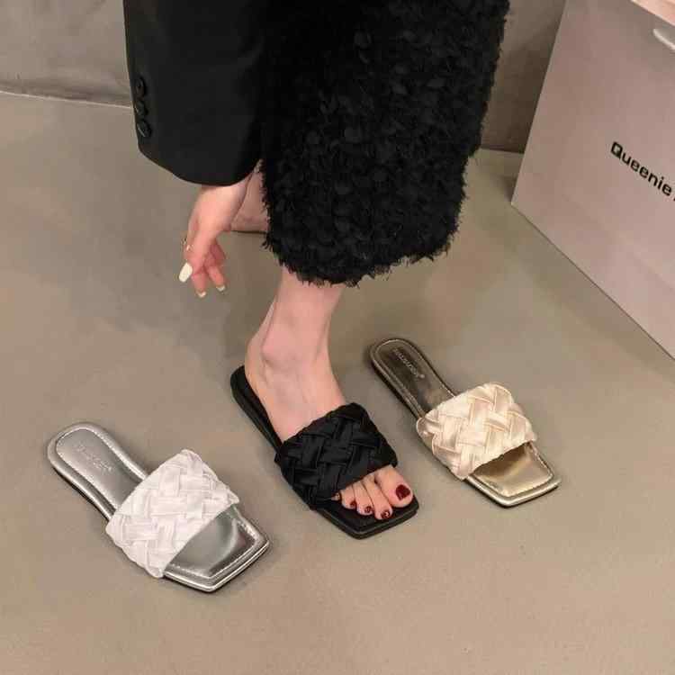 サンダル レディース 春夏 韓国 スクエアトゥ ローヒール ぺたんこ 歩きやすい カジュアル スリッパ