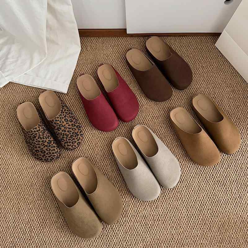 サンダル レディース 大きいサイズ ヒョウ柄 ボア付き フラット 美楽多風 アースカラー スリッパ つっかけ