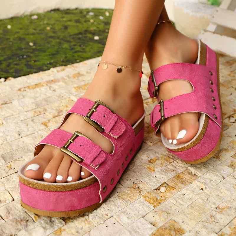 サンダル レディース 大きいサイズ 厚底 スタッズ メタルバックル ベルト 婦人靴 ビーチ プール 海水浴 春夏