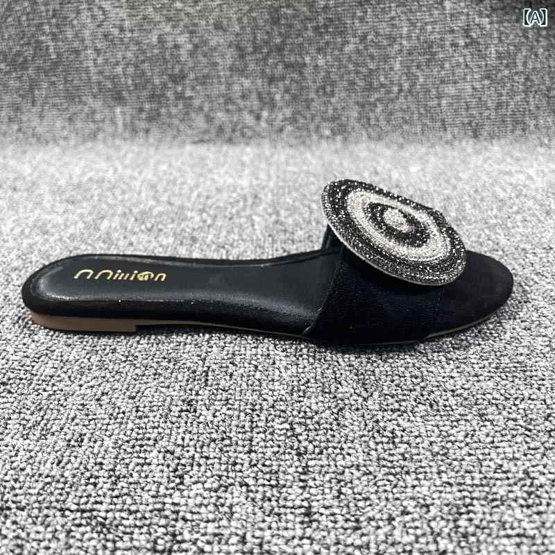 サンダル レディース 靴 フラット スリッパ 水晶 ラインストーン スエード調 豪華感 春夏 かわいい 普段使い 外履き