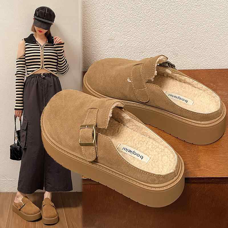 サンダル レディース 秋冬 ファー スリッパ ルームシューズ 厚底 ボア サボ サンダル 外履き つっかけ かわいい あったか 防寒 冷え対策 暖かい 滑り止め