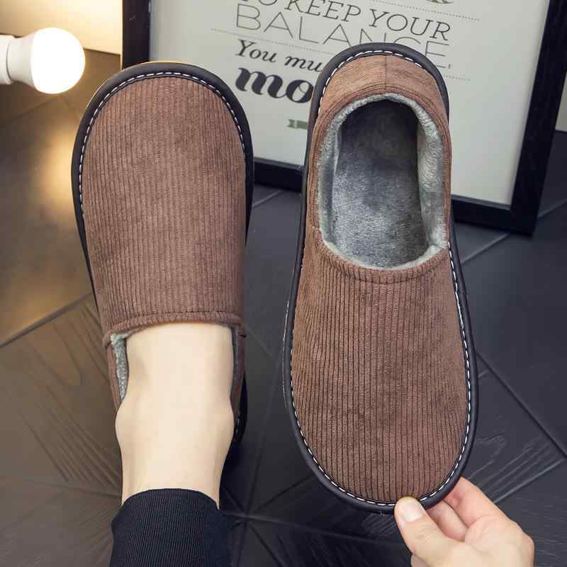 ルームシューズ 男性用 裏起毛 滑り止め コーデュロイ スリッパ かかと付き 暖かい 産後 冷え対策