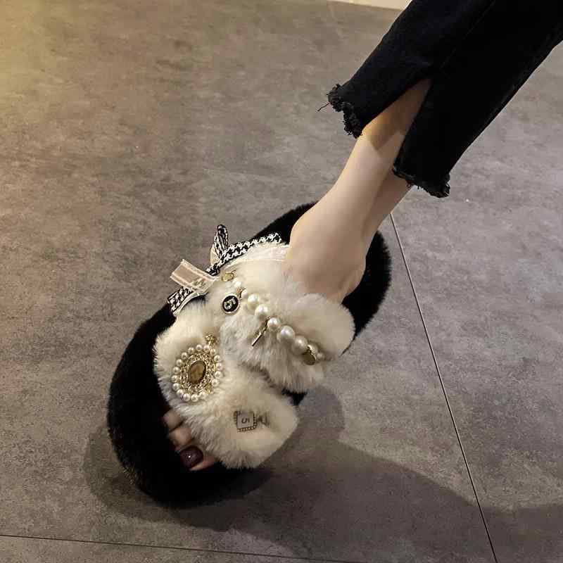 サンダル レディース 豪華感 パール 厚底 室内履き ファー 秋冬 スリッパ かわいい 普段使い ルームシューズ