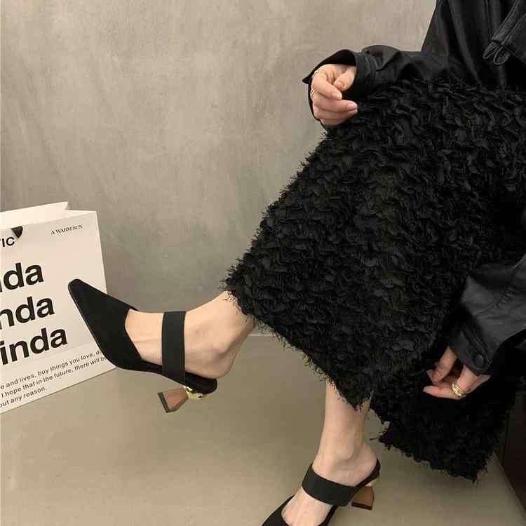 サンダル レディース ポインテッドトゥ チャンキーヒール ミュール スエード 大きいサイズ 歩きやすい おしゃれ 外履き