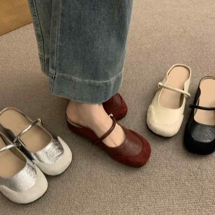 サンダル レディース マリージェーンミュール 2way ラウンドトゥ 浅履き スリッパ