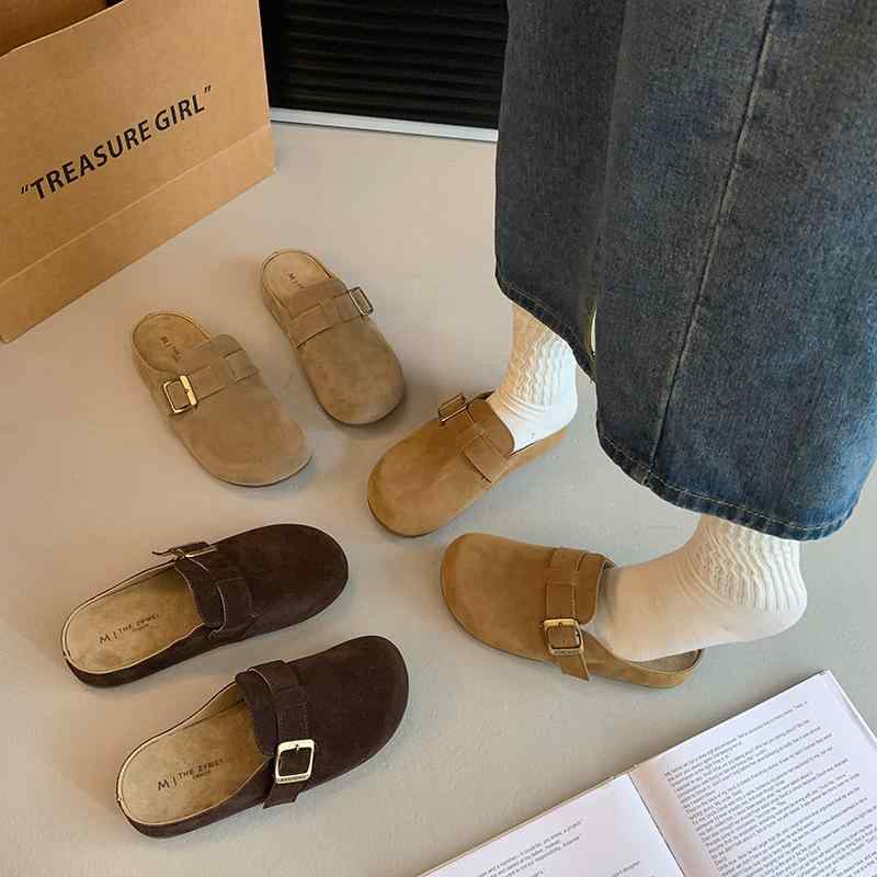 サンダル レディース 厚底 ボストン ファー スエード カジュアル シューズ 普段使い 部屋履き ラウンドトゥ ラバーソール 通気性