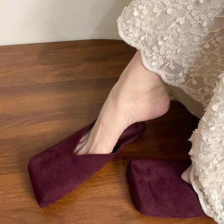 サンダル レディース フラット底 ミュール スクエアトゥ ベルベット 普段使い 柔らかい