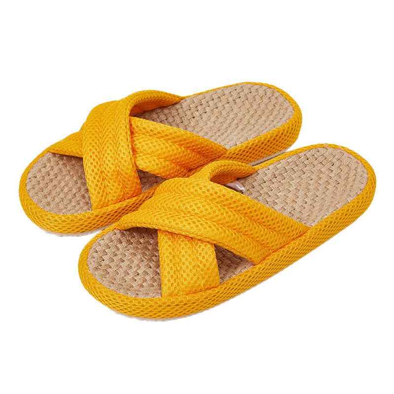 サンダル レディース 室内 通気性 静音 厚底 メンズ スリッパ ルームシューズ 亜麻 リネン クロス 春夏・適用年齢段: 成年・カラー: 姜黄, 草绿, 米色, ピンク, 军绿・サイズ: 36-37, 38-39, 40-41, 42-4...