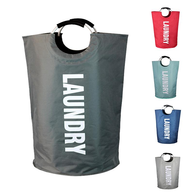 2ランドリーバスケット 牛津布製 丸型アルミハンドル 大容量 洗濯かご ランドリー収納袋 ランドリーボックス