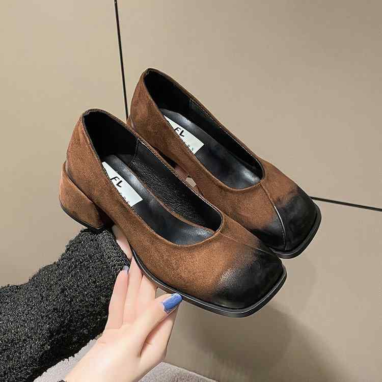 2パンプス レディース 配色チャンキーヒール スクエアトゥ ローカット メリージェーン シューズ 通勤 普段使い かわいい 春夏