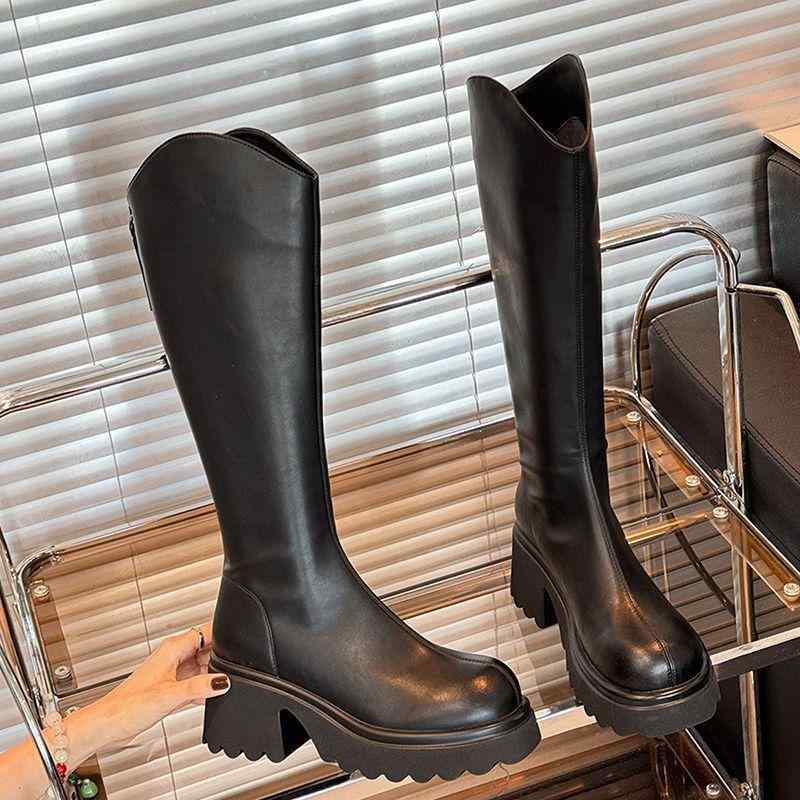 ブーツ レディース 秋冬 レトロ 無地 ラウンドトゥ 厚底 ハイカット 丈 接触冷感 ジッパー 歩きやすい 普段使い お洒落 美脚