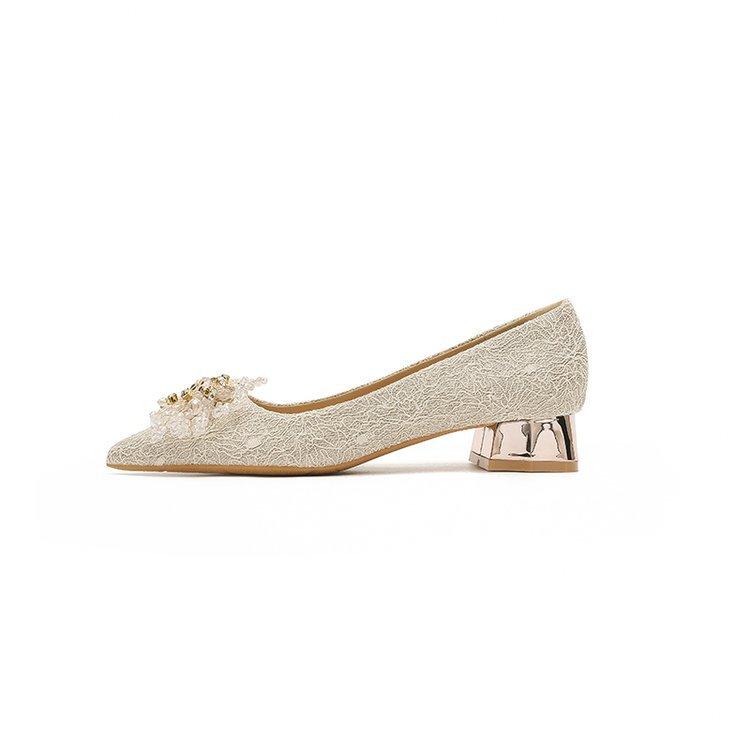パンプス レディース ミドルヒール ポインテッドトゥ チャンキーヒール シューズ ウェディング 結婚式 パーティー お呼ばれ 普段使い