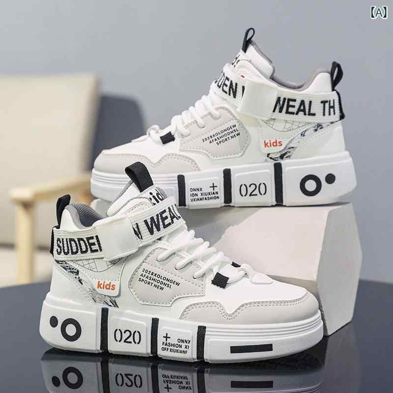 スニーカー 男の子 キッズ 運動靴 秋冬 高帮 皮革 中大 子供 ランニング スポーツ カジュアル