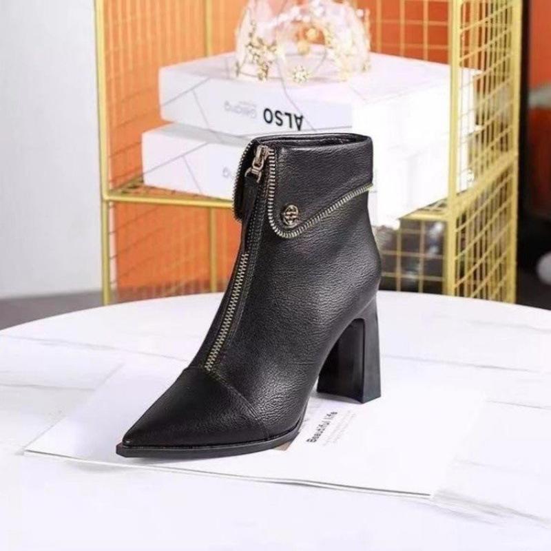 ブーツ レディース ファスナー 太ヒール ポインテッドトゥ 美脚効果 疲れにくい 歩きやすい ハイヒール おしゃれ きれいめ スタイルアップ 秋冬