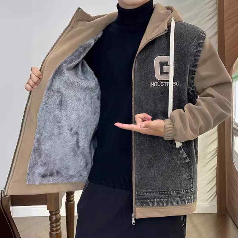 ジャケット メンズ 男性用 デニム 秋冬 フード付き 裏起毛 厚手 防寒 暖かい かっこいい おしゃれ カジュアル