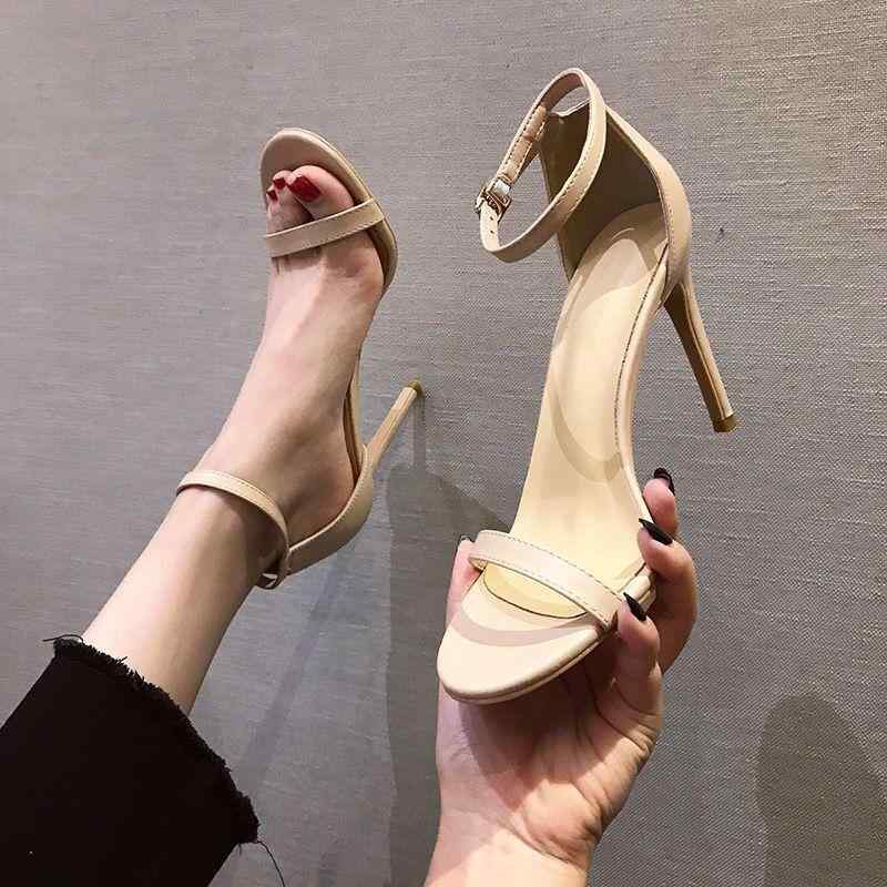 2サンダル レディース ハイヒール 黒 細身 9cm オープントゥ アンクルストラップ 美脚 おしゃれ かわいい フェミニン キャバ パーティー 二次会 結婚式 春夏