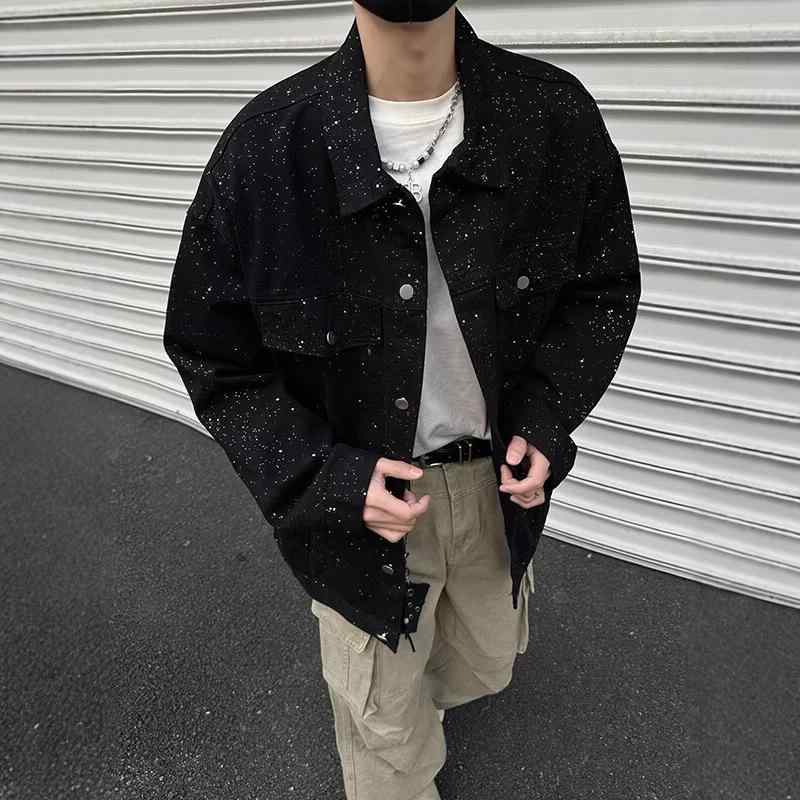 ジャケット 男性用 デニム アウター 星柄 アメカジ ストリート系 ゆったり 学生 接触冷感 伸縮性 通気性 ウォッシュ加工 春秋