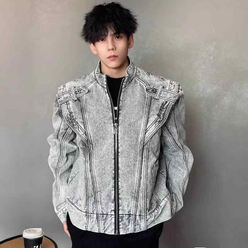 ジャケット メンズ 男性用 デニム ウォッシュ加工 ゆったり アメカジ ストリート系 ライトアウター ブルゾン ジャンパー 秋冬