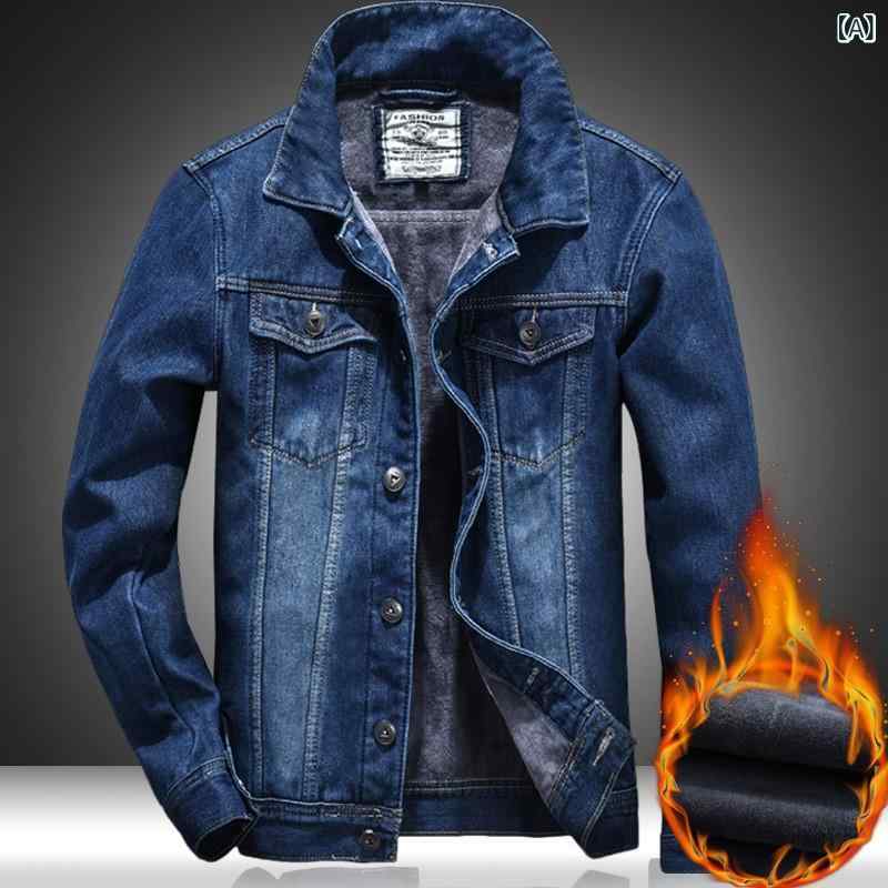 ジャケット 男性用 デニム 裏起毛 秋冬 ゆったり 大きいサイズ ワーク 防寒 ブルー・製品カテゴリ: ジャケット・スタイル: カジュアル・襟の形: 襟付き・フィット: ゆったり・前立て: シングルブレスト・フード: なし・厚さ: 厚手・対...