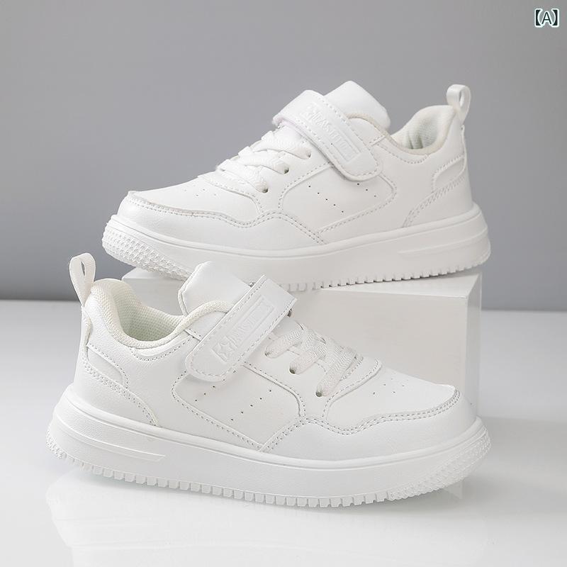 スニーカー キッズ 秋冬 子供靴 皮革 小学生 通学靴 女の子 白靴