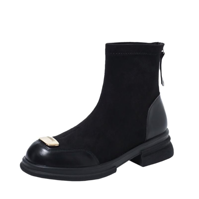 ブーツ レディース 韓国 ショートブーツ 厚底 チャンキーヒール スタイルアップ 黒