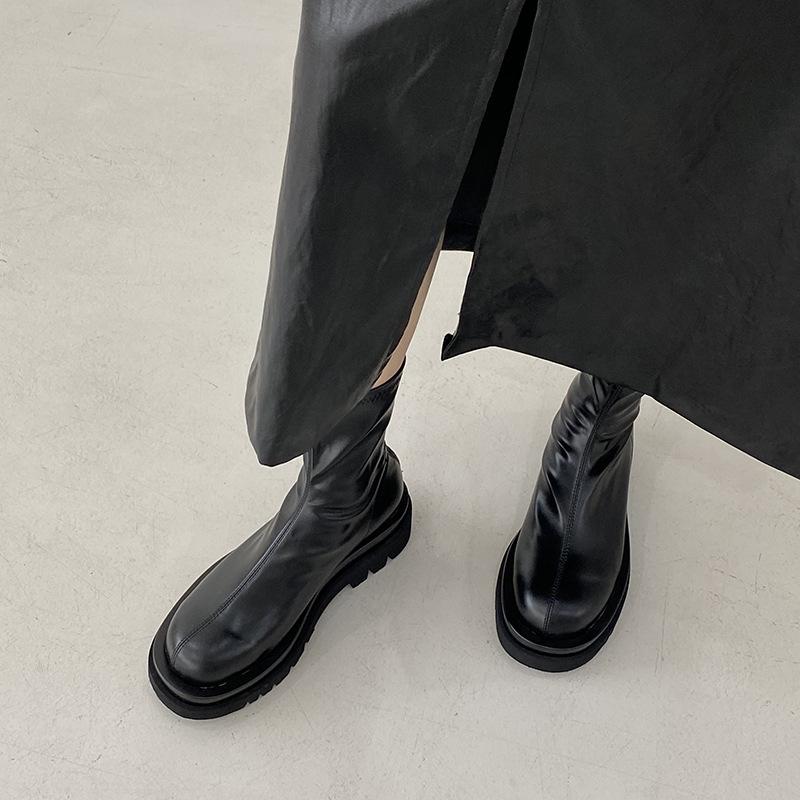 ブーツ レディース 厚底 弾力性 ストレッチ ラウンドトゥ チェルシー ショートブーツ モナ 春夏 通気性