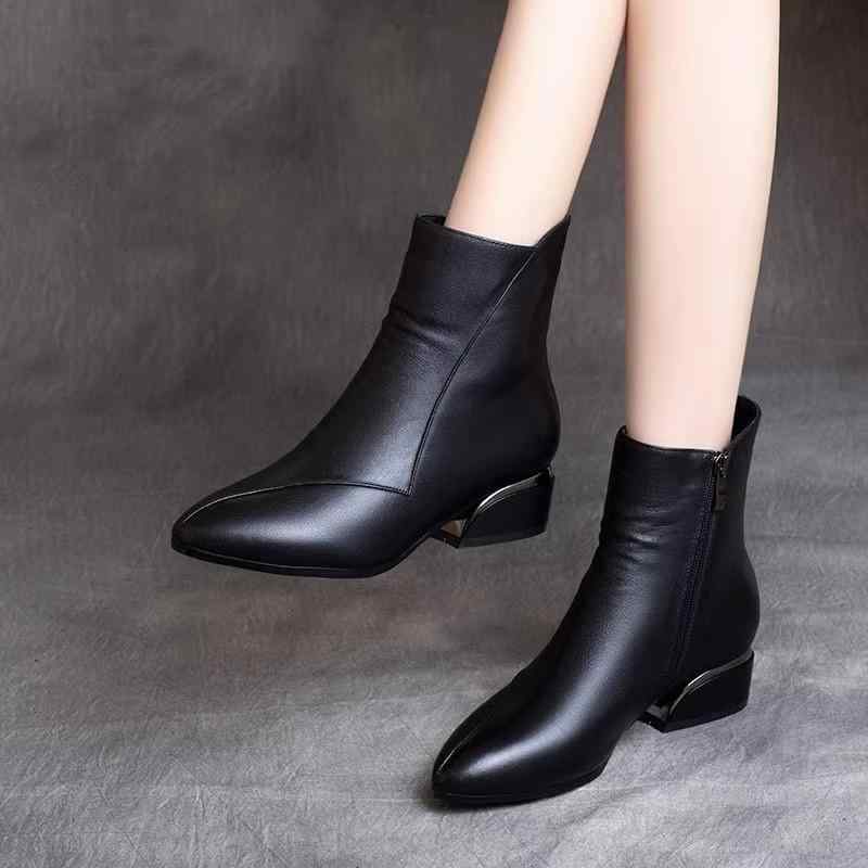 ブーツ レディース 秋冬 韓国 ファッション ポインテッドトゥ ローヒール 太ヒール サイドジップ ショートブーツ 普段使い かわいい