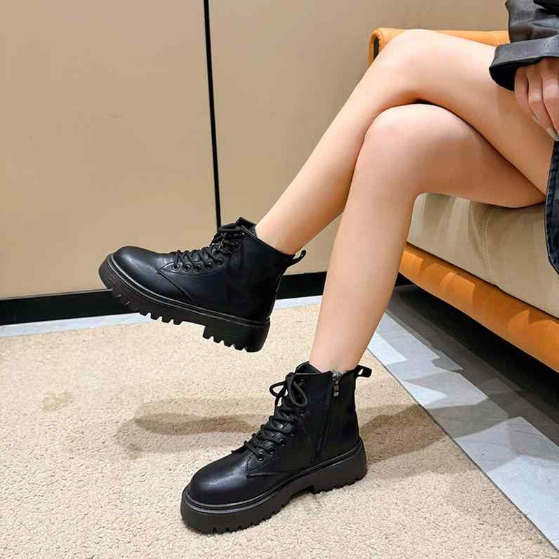 ブーツ レディース 秋冬 ショートブーツ 厚底 太ヒール ラウンドトゥ レースアップ チャンキーヒール 美脚 韓国風 カジュアル 普段使い