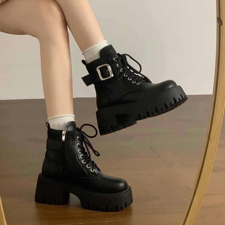 2ブーツ レディース 厚底 バイクブーツ ショートブーツ 背が高くなる 身長アップ カジュアル スタイル アップ