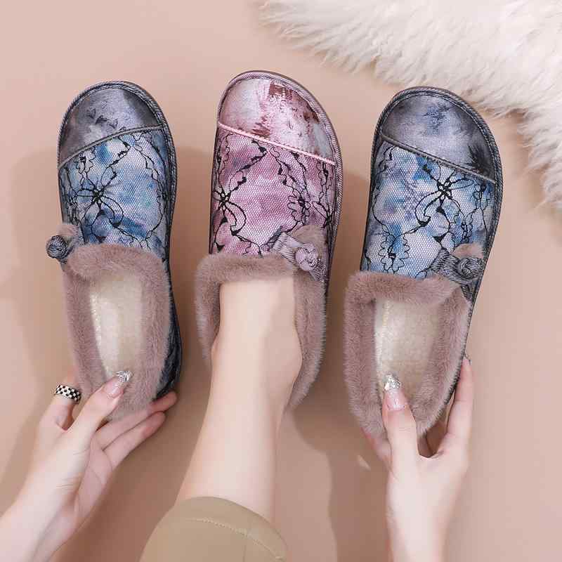 2靴 レディース 婦人靴 秋冬 加絨 保温 ファッション レトロ ママ シューズ ソフトソール 歩きやすい 中華風 コットン スニーカー カジュアル ショートブーツ