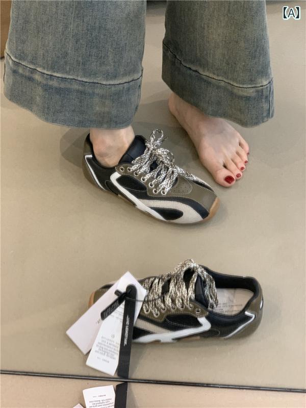 スニーカー レディース レトロ ランニングシューズ 本革 フラットソール スポーツ 運動靴 切り替え カジュアル 普段使い オールシーズン