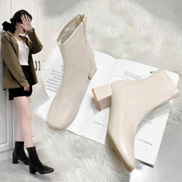 ブーツ レディース 秋冬 ショートブーツ ミドルヒール チャンキーヒール 太ヒール スクエアトゥ ジッパー 普段使い お出かけ・カテゴリ: ・対象年齢: 成年・靴の表面素材: 人造PU・靴底素材: ゴム・対象性別: 女性・スタイル: ・つま...