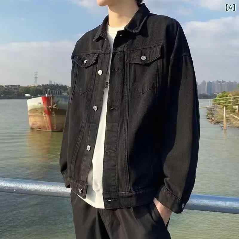 デニムジャケット メンズ Gジャン アウター 春物 長袖 無地 カジュアル アメカジ ブラック 黒 男性用 トップス 羽織り ライトアウター 学生 春秋冬