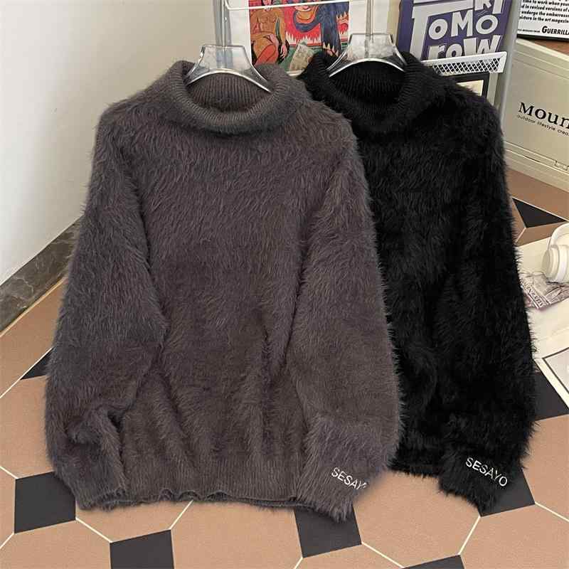 ニット メンズ ファー タートルネック 秋冬 暖かい ふわふわ ゆったり セーター トップス 豪華感