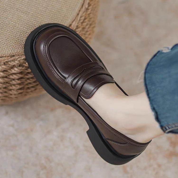 靴 レディース 厚底 ローファー 春秋 靴 日系 スリッポン カジュアル 普段使い 軽量 英国風 フェイクレザー[ "・カラー: ブラック, ブラウン", "・サイズ: 35, 36, 37, 38, 39, ...