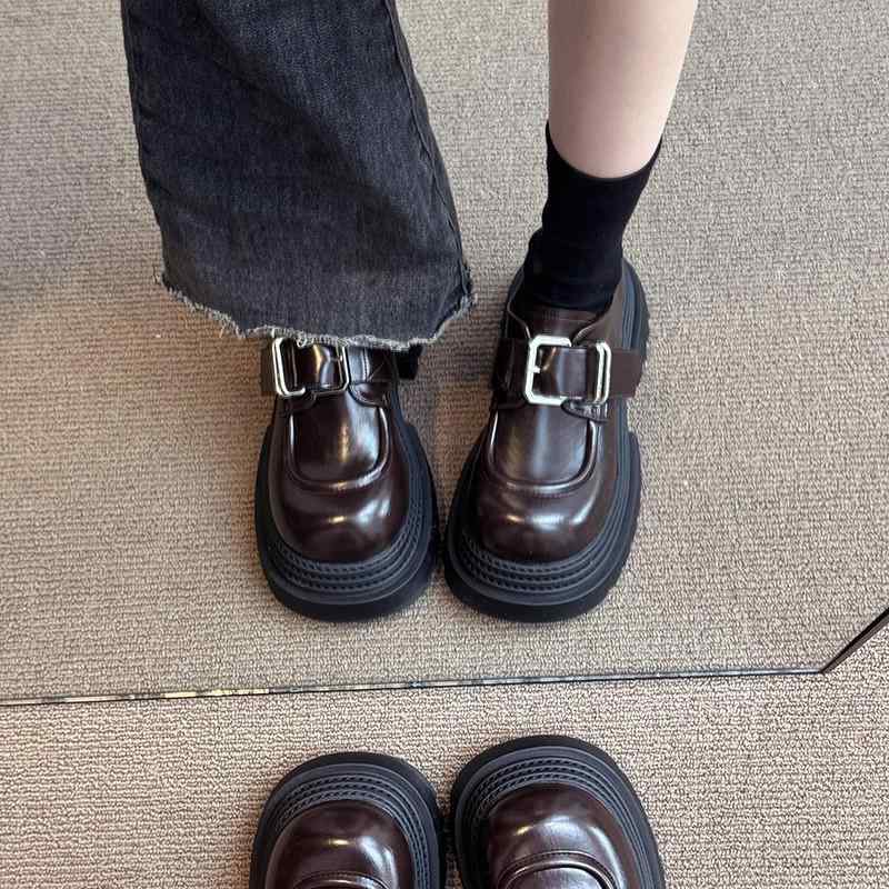 2ローファー レディース 厚底 秋冬 黒 レトロ ラウンドトゥ 英国風 ショートブーツ 歩きやすい 身長アップ