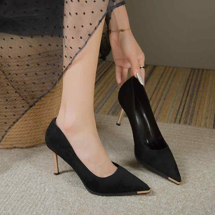 パンプス レディース 秋冬 スエード調 ポインテッドトゥ ピンヒール 韓国風 ファッション パーティー 二次会 お呼ばれ きれいめ フェミニン 美脚効果 脚長効果 ベーシック シンプル おしゃれ かわいい