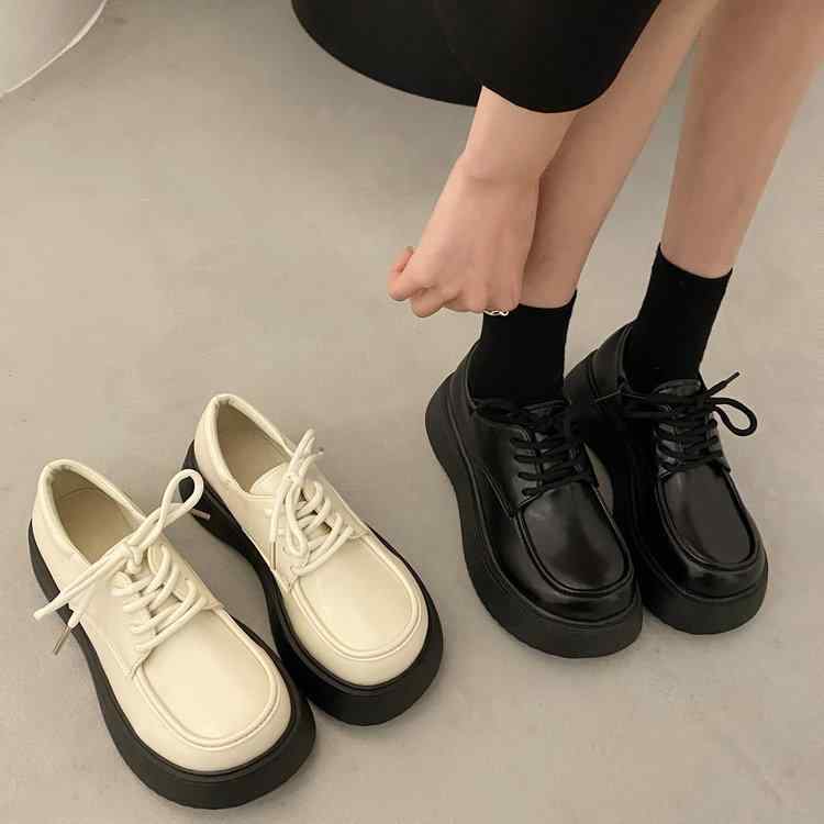 2靴 レディース ローファー 春秋 フラット 厚底 紐靴 歩きやすい 普段使い カジュアル