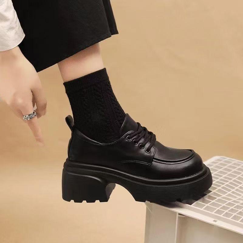 ローファー レディース 秋冬 厚底 黒 韓国 ファッション スリッポン ローファー レースアップ シューズ 普段使い かわいい 歩きやすい