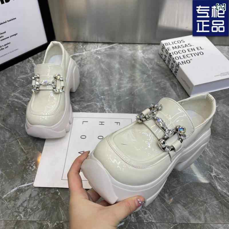 ローファー レディース 靴 黒 水晶飾り付き シューズ 厚底 太ヒール スリッポン 小さいサイズ 歩きやすい 婦人靴 普段使い 秋冬